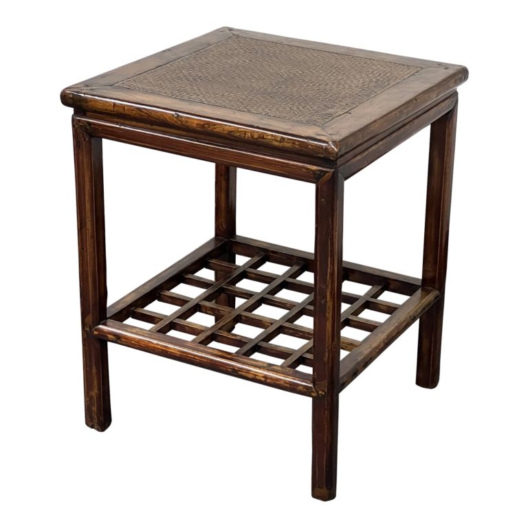 Vintage Cane Topped Wood Side Table - Design Plus Gallery
