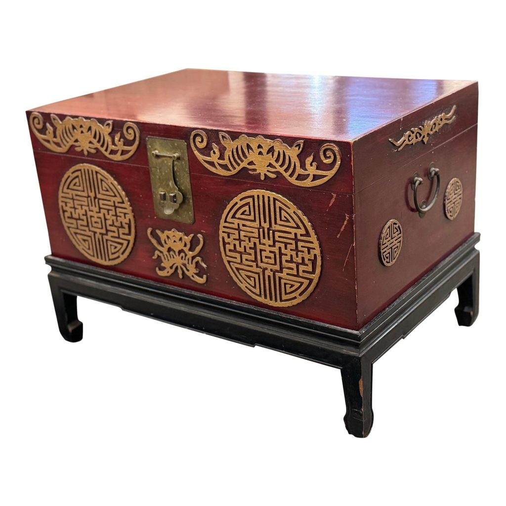 Vintage Chinese Red Lacquer Double Happiness Trunk + Stand - Design ...