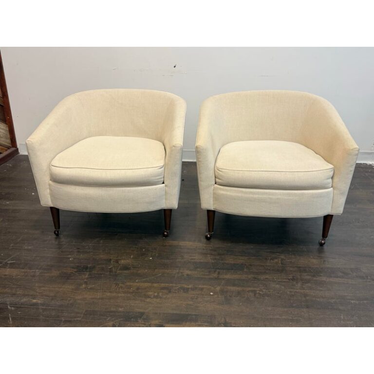 Mid 20th Century Barrel Back Slope Arm Chairs + Casters, Pair - Design ...