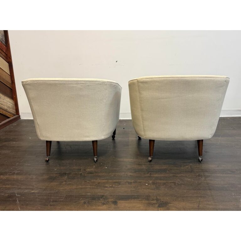 Mid 20th Century Barrel Back Slope Arm Chairs + Casters, Pair - Design ...