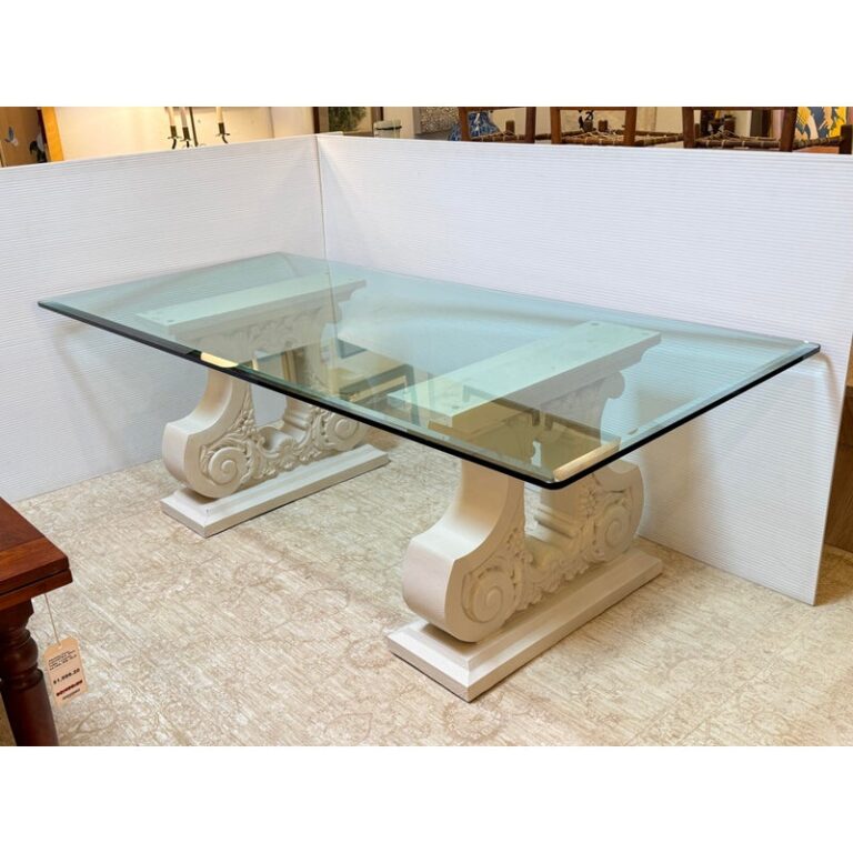 Kreiss Double Pedestal + Beveled Glass Top Dining Table. Original Price ...
