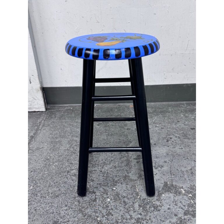 Hand Painted Grape + Pear Top Wood Counter Stool - Design Plus Gallery
